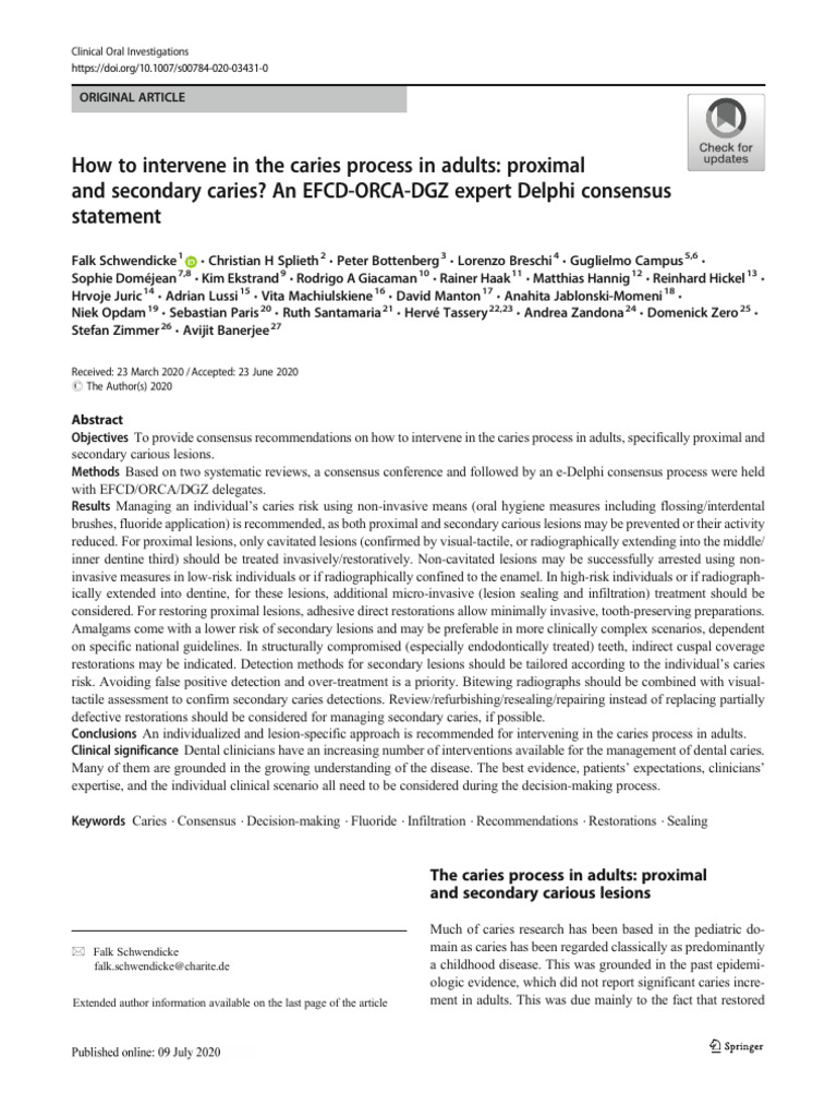 How To Intervene In The Caries Process In Adults Proximal And Secondary Caries An Efcd Orca