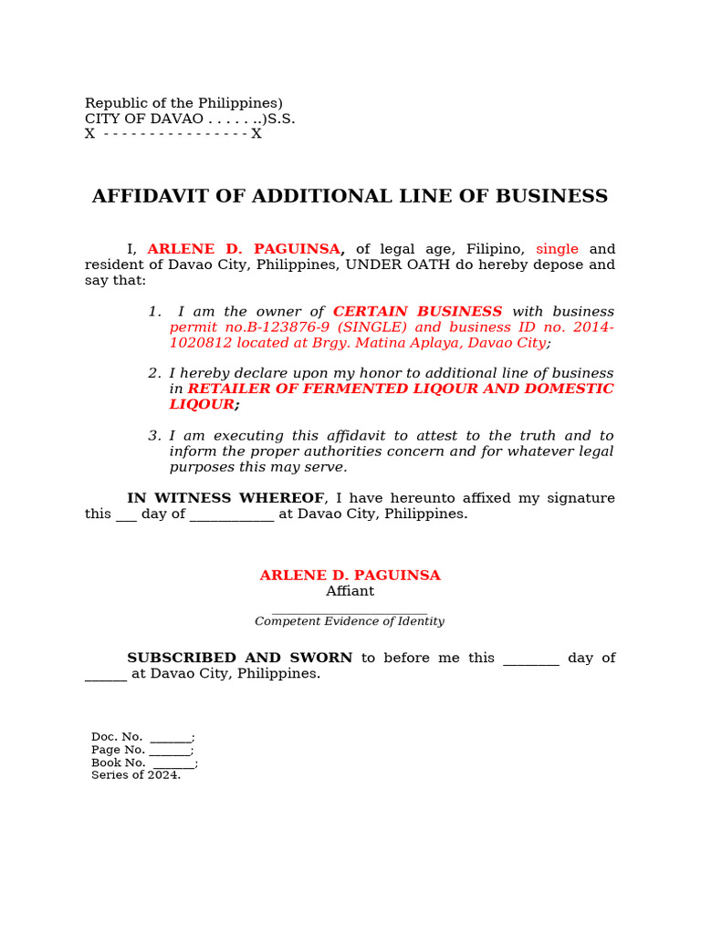 Affidavit of Additional Line of Business | PDF