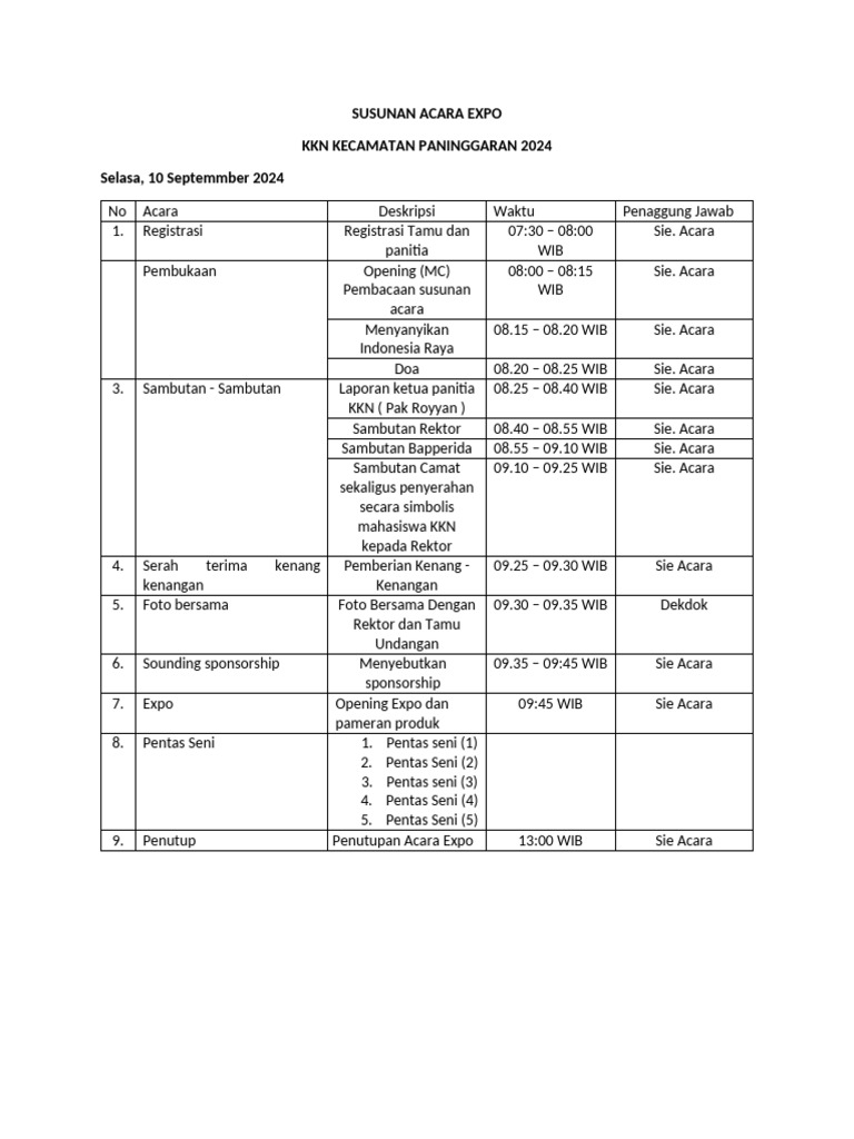 Susunan Acara Expo | PDF