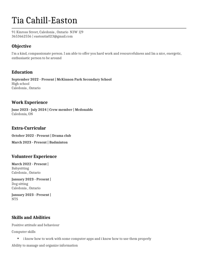 Tia Cahill-Easton Resume - Tia's Resume | PDF