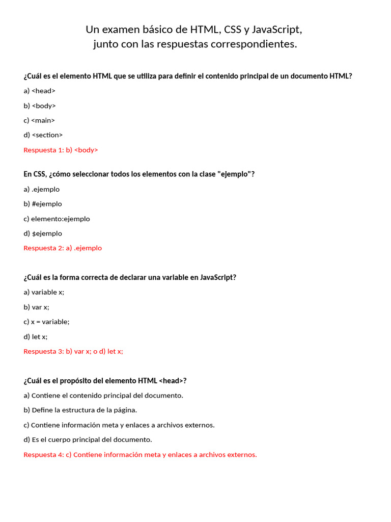 Examen básico de HTML, CSS y JavaScript | PDF