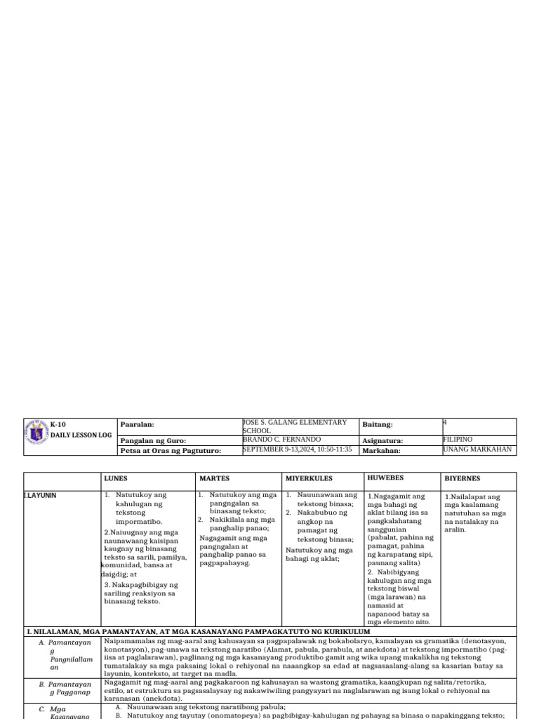 DLL Filipino 4 Q1 W7 | PDF