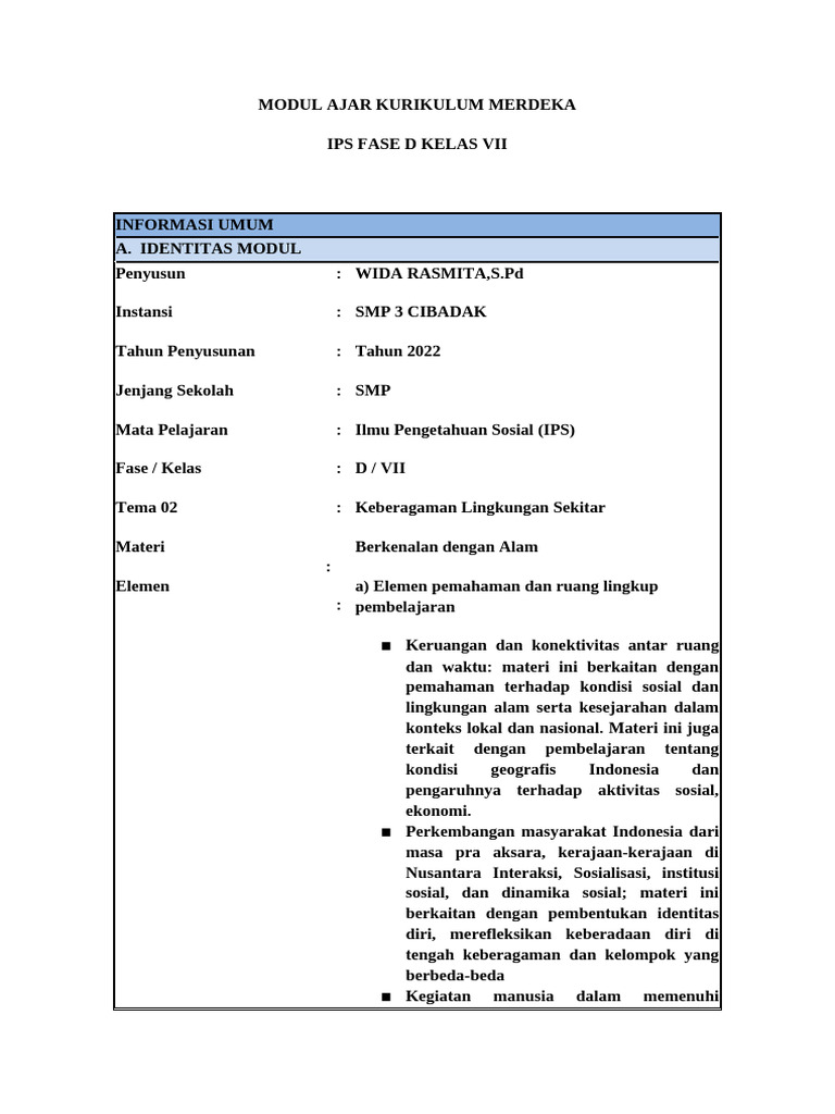 Modul Ajar Kurikulum Merdeka Csa 2024 | PDF