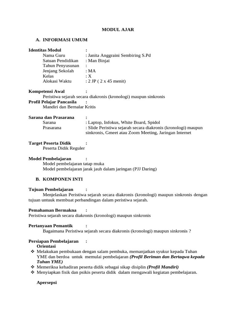 6 MODUL AJAR. DIAKRONIS Dan SINKRONIK | PDF