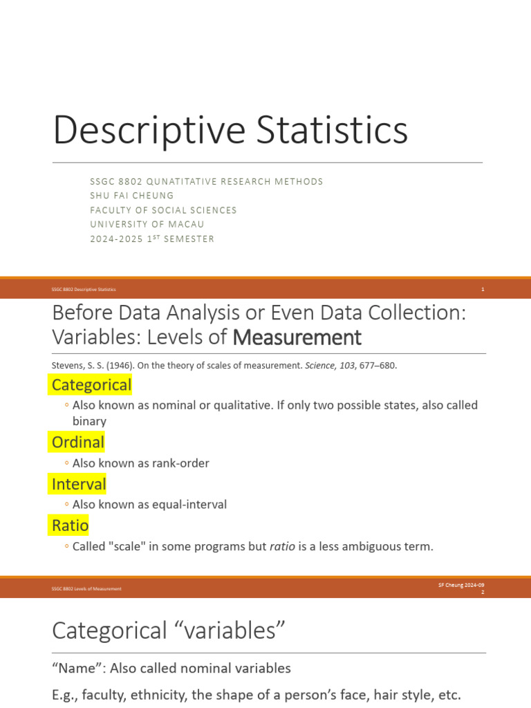 SSGC 8802 - Descriptive Statistics | PDF | Level Of Measurement ...