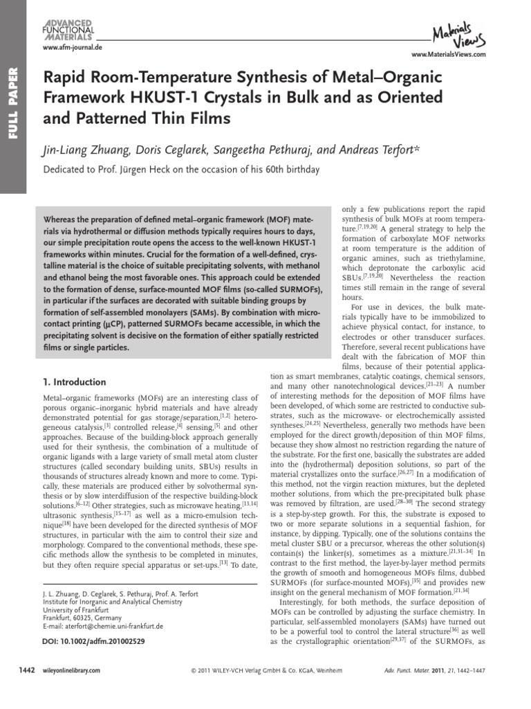 Adv Funct Materials - 2011 - Zhuang - Rapid Room Temperature Synthesis of Metal Organic ...