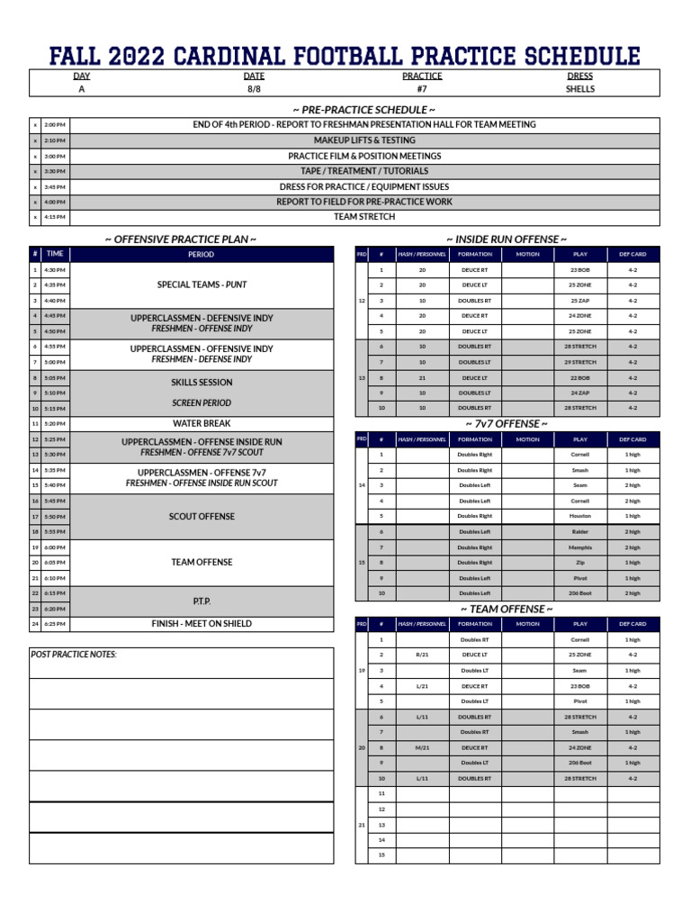 Fall 2022 Cardinal Football Practice Schedules | PDF