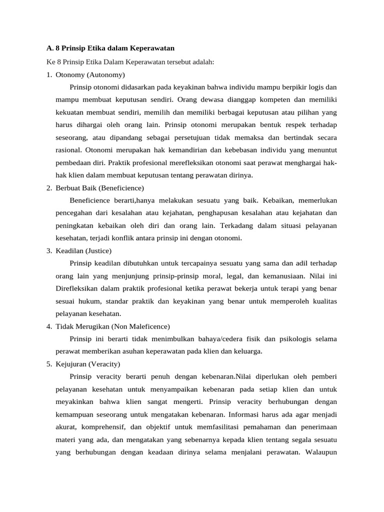 8 Prinsip Etika Dalam Keperawatan | PDF