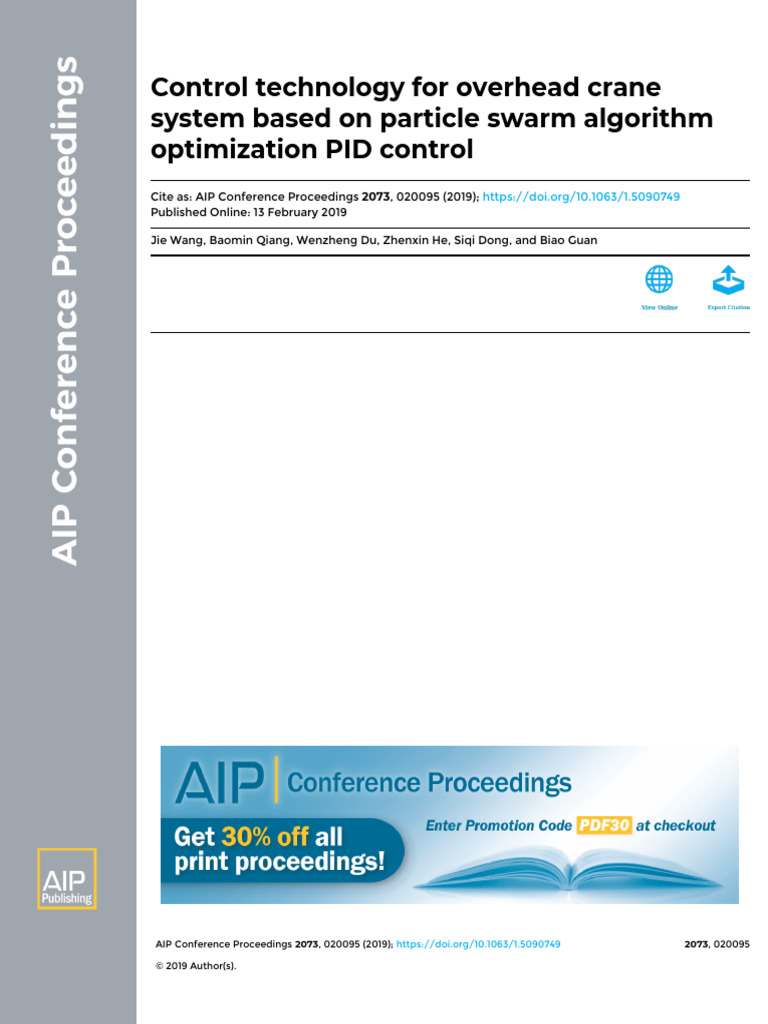 Control Technology For Overhead Crane System Based On Particle Swarm Algorithm Optimization Pid