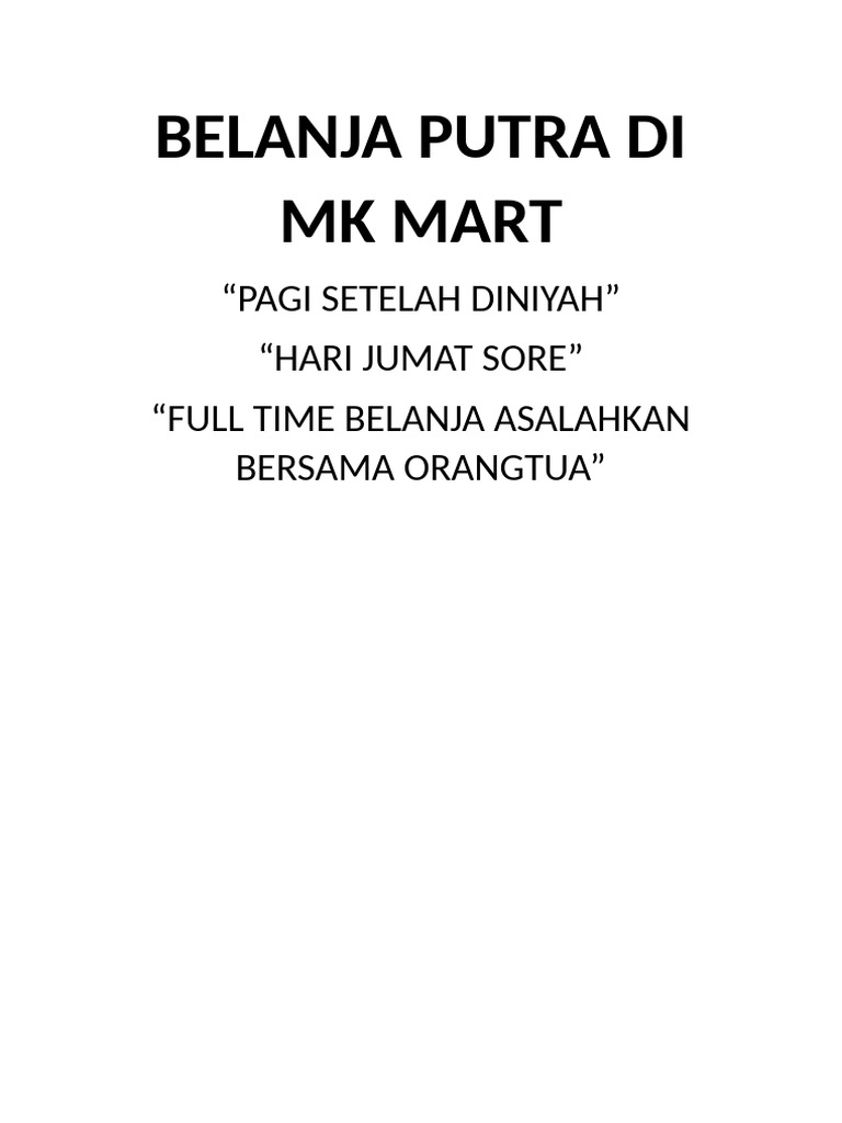 Belanja Putra Di MK Mart | PDF