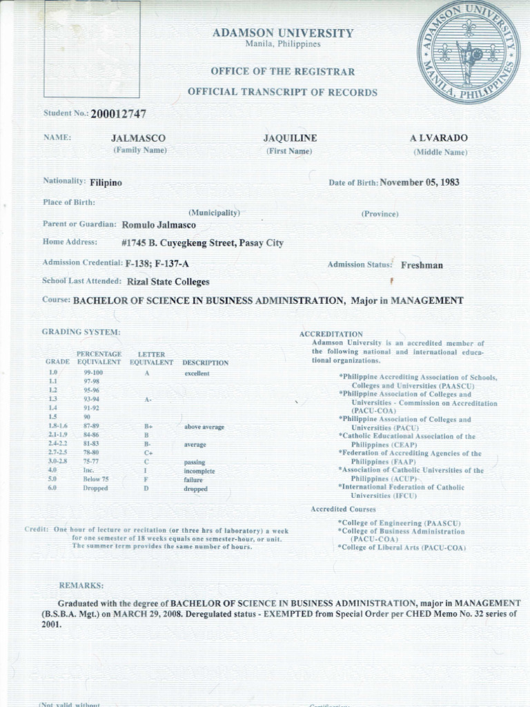 Transcript Scan | PDF