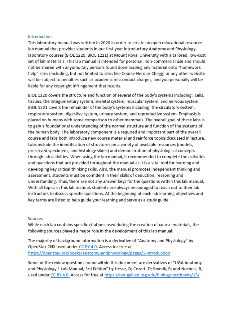 Lab 1 Introduction to Anatomy and Physiology F24 (1) | PDF