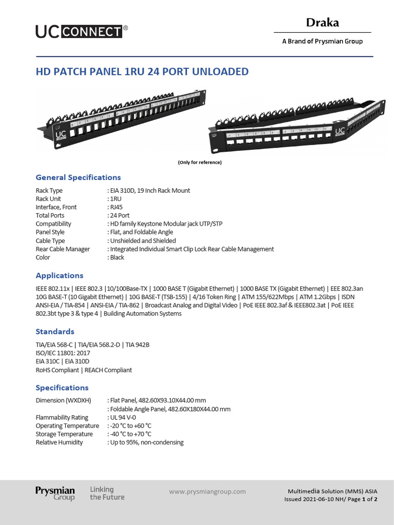 UCCONNECT HD 1RU 24PORT UNLOADED PATCH PANEL - R3 - Sale | PDF