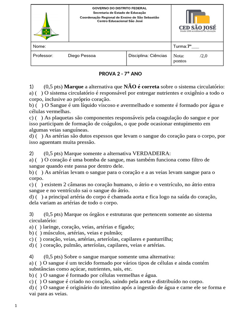 CIÊNCIAS-7º ano AeB PROVA 19 JUNHO | PDF