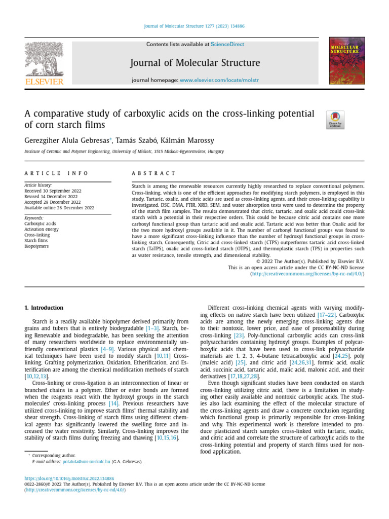 A Comparative Study of Carboxylic Acids On The Cross-Linking Potential ...