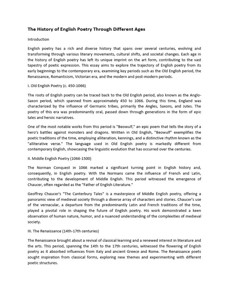 The History of English Poetry Through Different Age Final | PDF ...