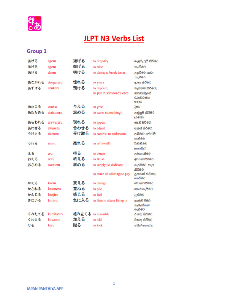 JLPT N3 Verbs List2 | PDF