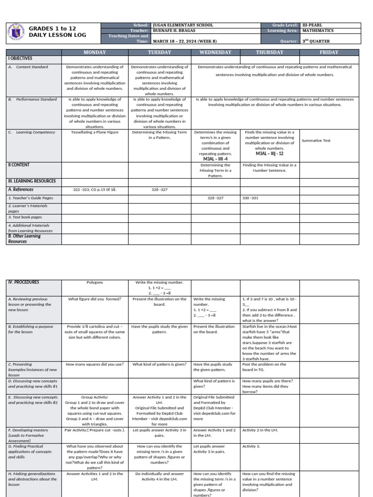 DLL Mathematics-3 Q3 W8 | PDF