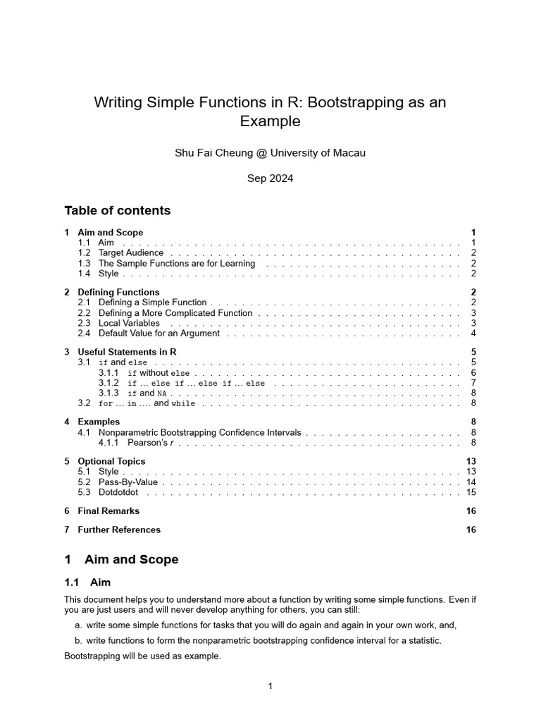 Writing Simple Functions in R Bootstrapping | PDF | P Value | Function (Mathematics)
