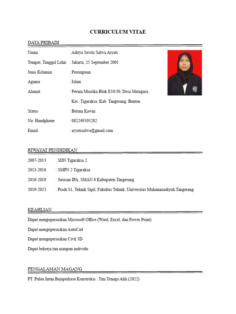 Curriculum Vitae Aditya Sevita Salwa | PDF