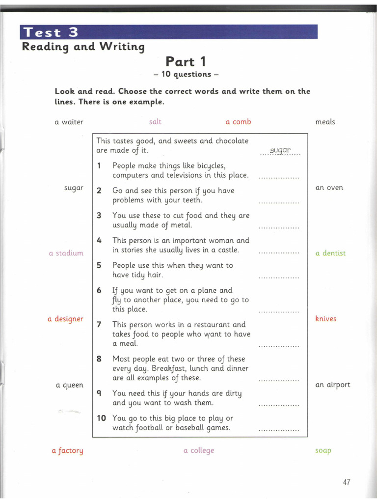 YLE Flyers Tests - Reading Test 3 | PDF