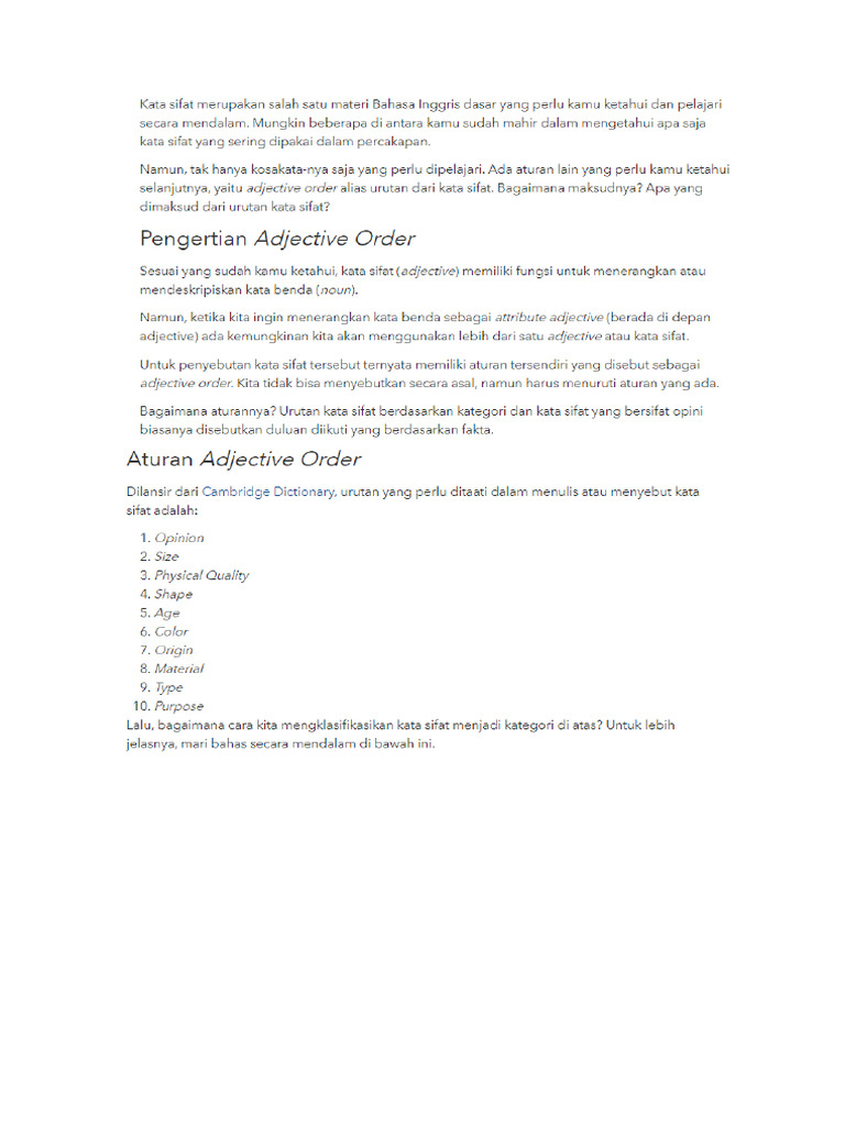 Modul - Adjective Order | PDF