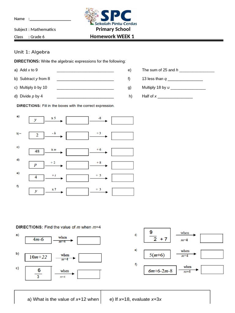 Week 1-9 Math HW Grade 6 Semester 1 | PDF