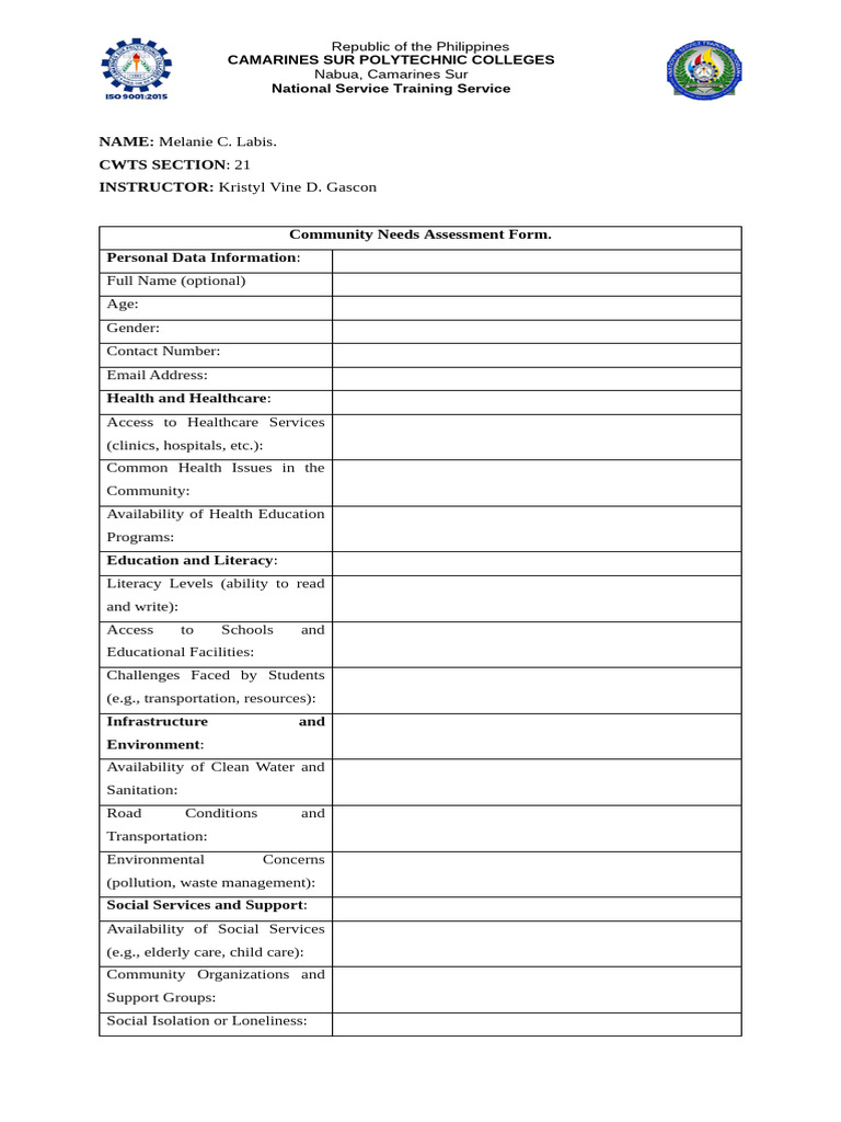 Activity 3 0 4 Community Needs Assessment Form-Bsba | PDF