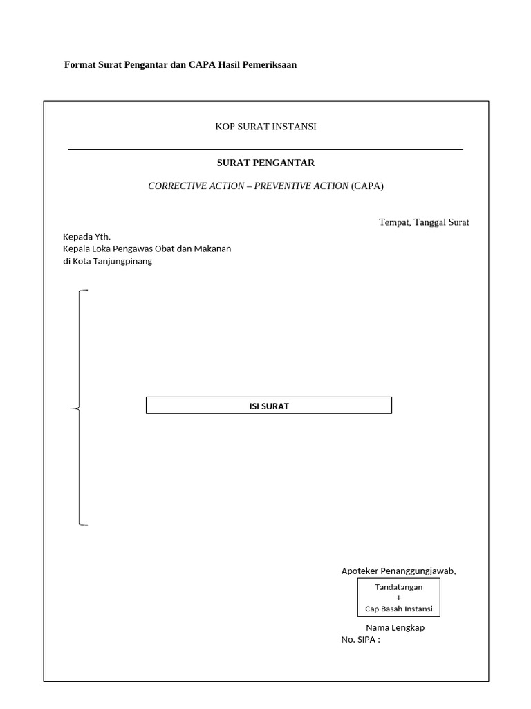 15. Format Surat Pengantar & CAPA Sarana | PDF