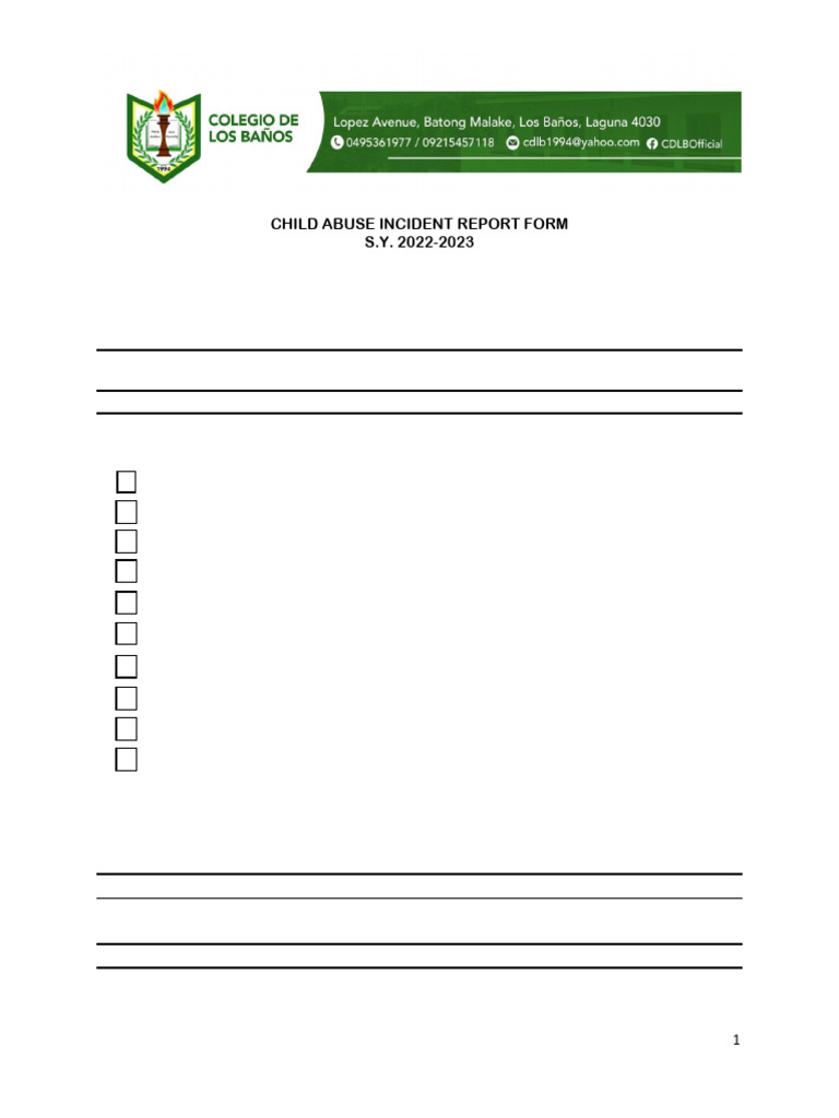 Child Abuse Incident Report Form | PDF | Child Abuse | Social Science
