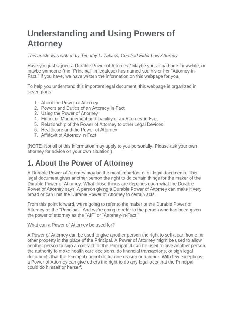 Understanding and Using Powers of Attorney | PDF | Power Of Attorney ...