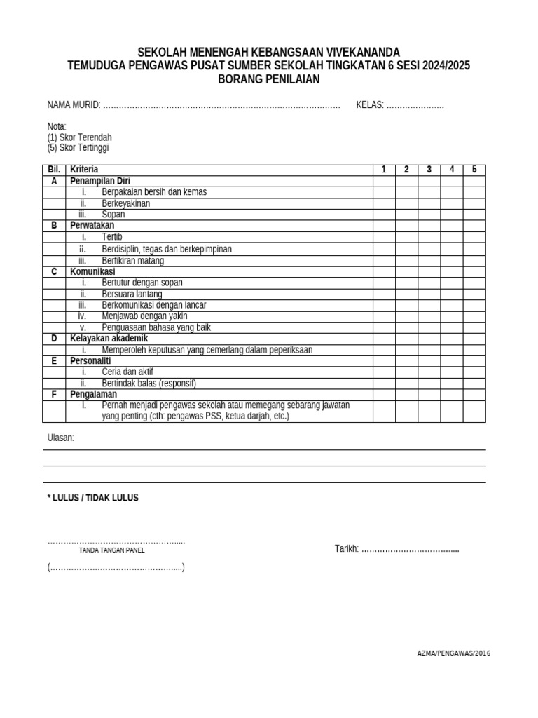 Dokumen - Tips Borang Temuduga Pengawas SMK | PDF | Seni | Pengembangan ...