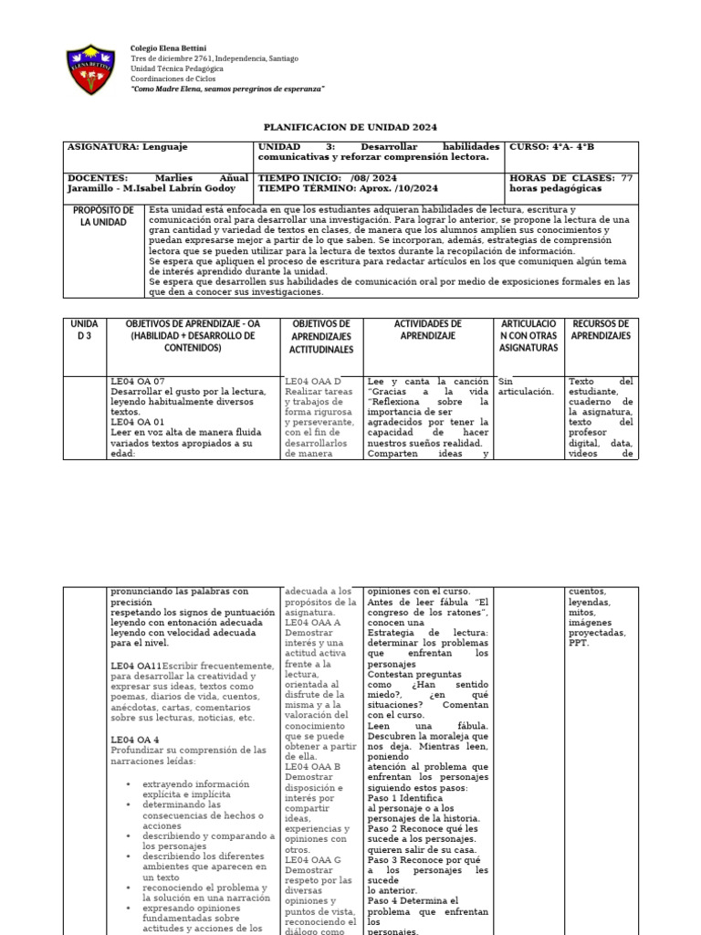 Lenguaje Unidad 3 2024 | PDF