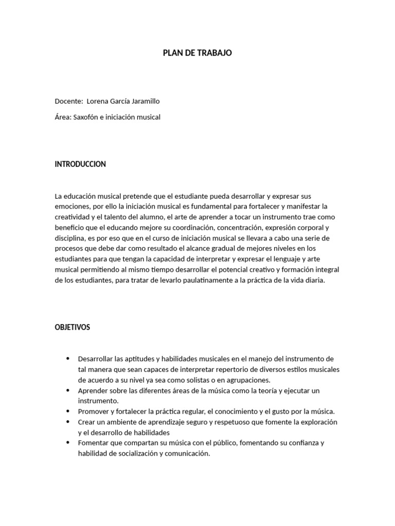 Modelo plan de trabajo | PDF