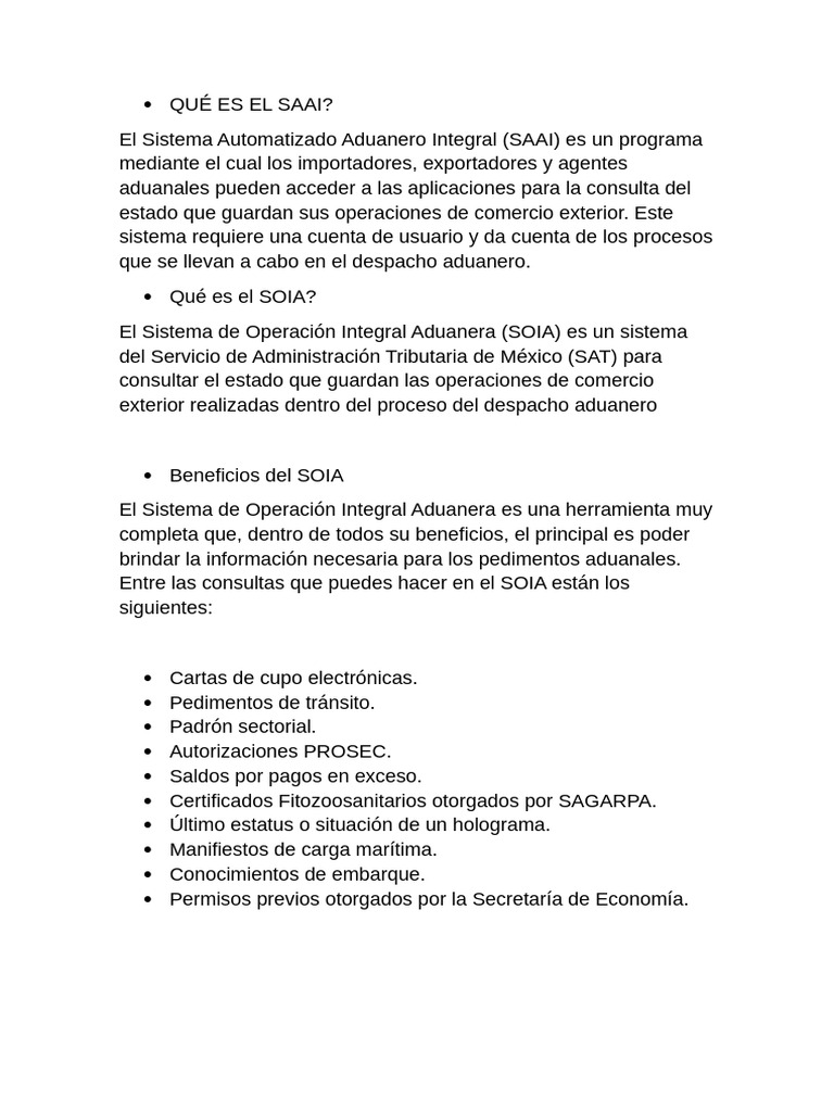 Sistemas Aduaneros en México: SAAI y SOIA | PDF | aduana | El comercio ...