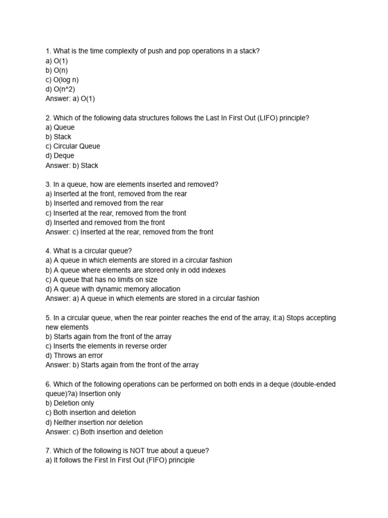 MCQ Stack Queue | PDF