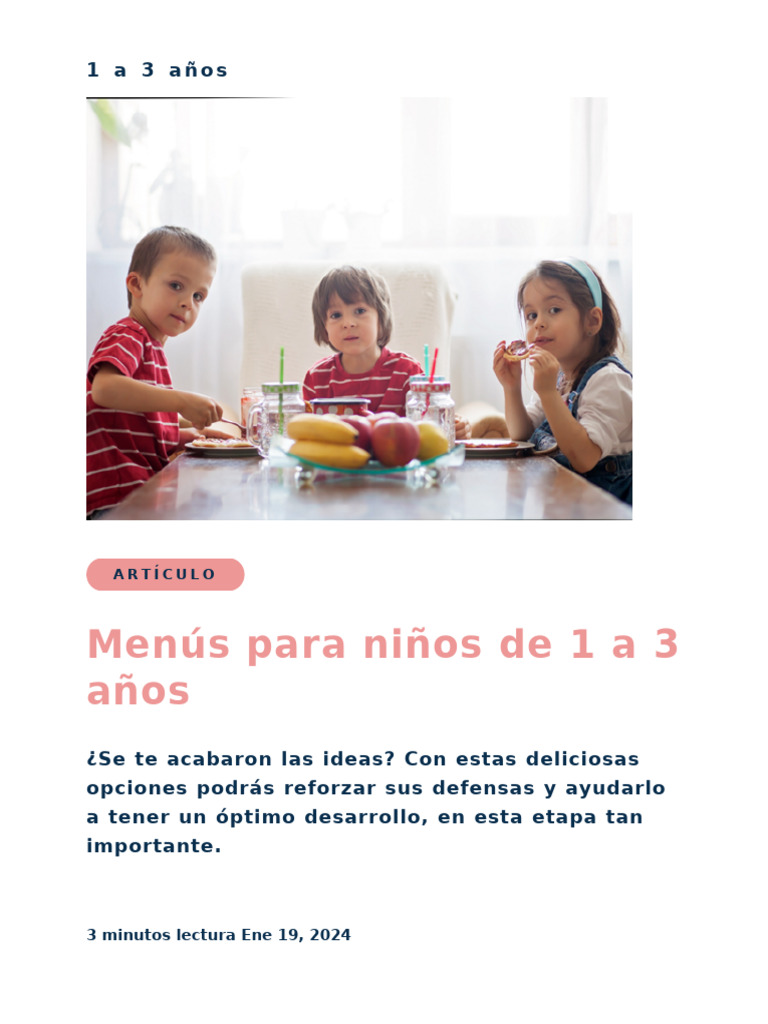 Menus para Ninos de 1 A 3 Anos | PDF