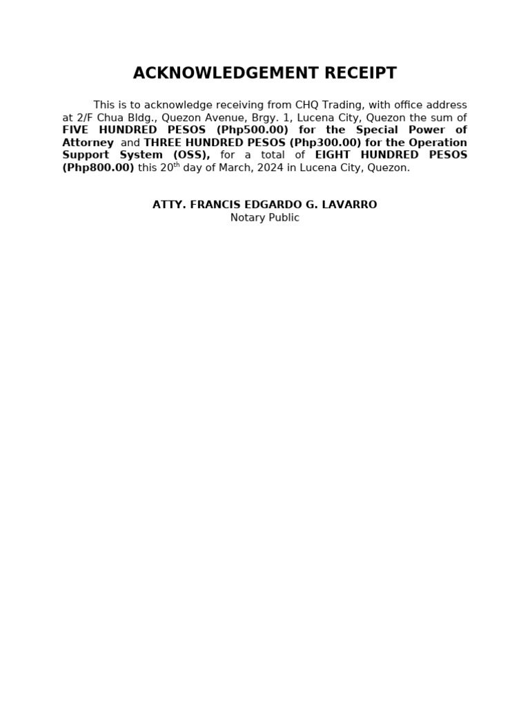 Acknowledgement Receipt Sale | PDF