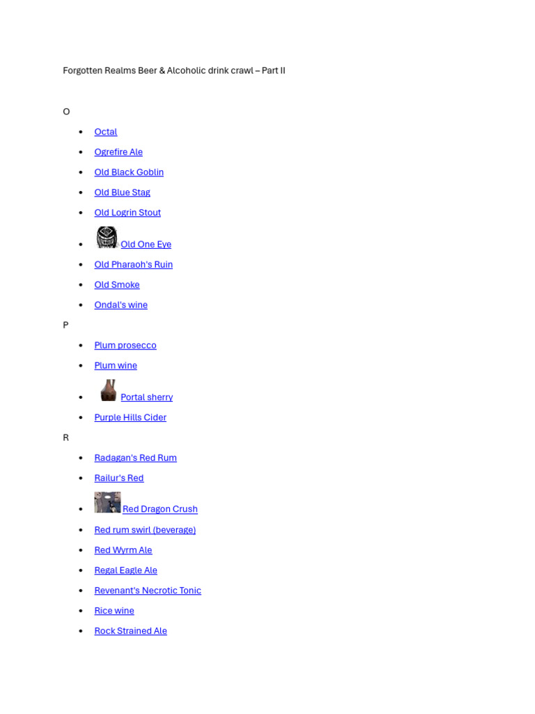 Forgotten Realms Beer & Alcoholic drink crawl pt II | PDF