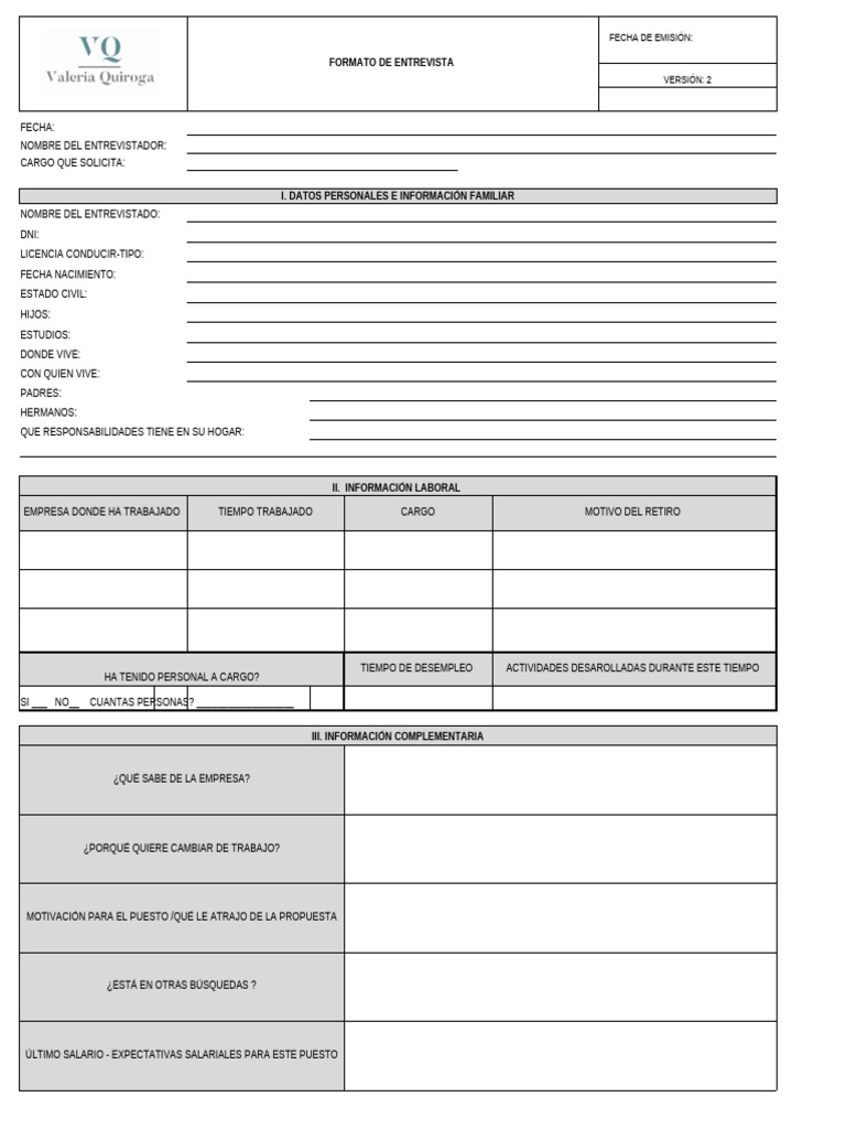 Modelo Entrevista Laboral | PDF