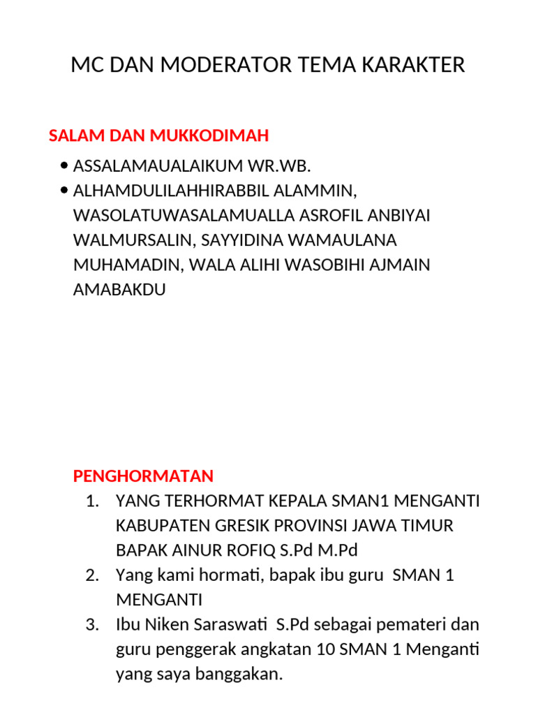 MC DAN MODERATOR TEMA Disiplin Diri Belum Fixx | PDF