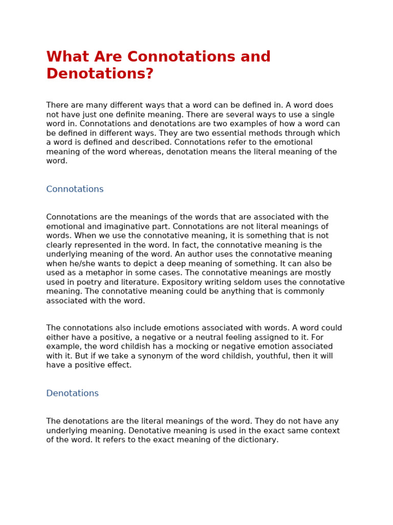 What Are Connotations and Denotations | PDF