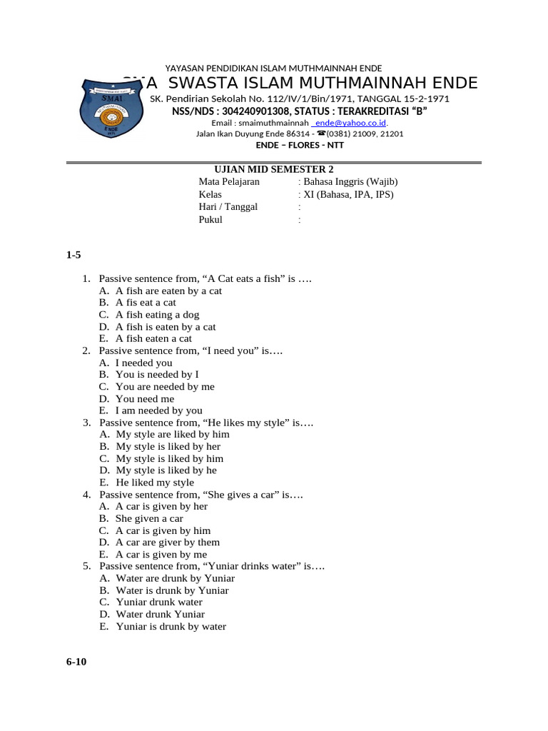 Bing XI Soal Mid SMT 2 THN 2023 | PDF