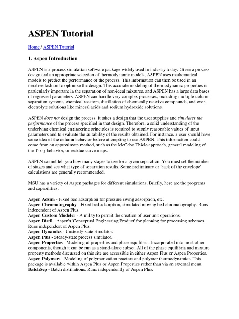 ASPEN Tutorial | PDF | Distillation | Chemistry