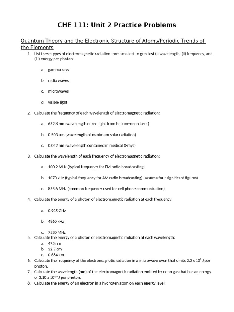 CHE 111 - Unit 2 Practice Problems | PDF