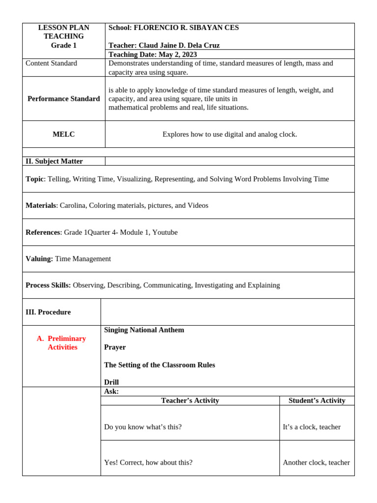Grade 2 - Papaya (Day1 and 2) | PDF | Teachers | Lesson Plan