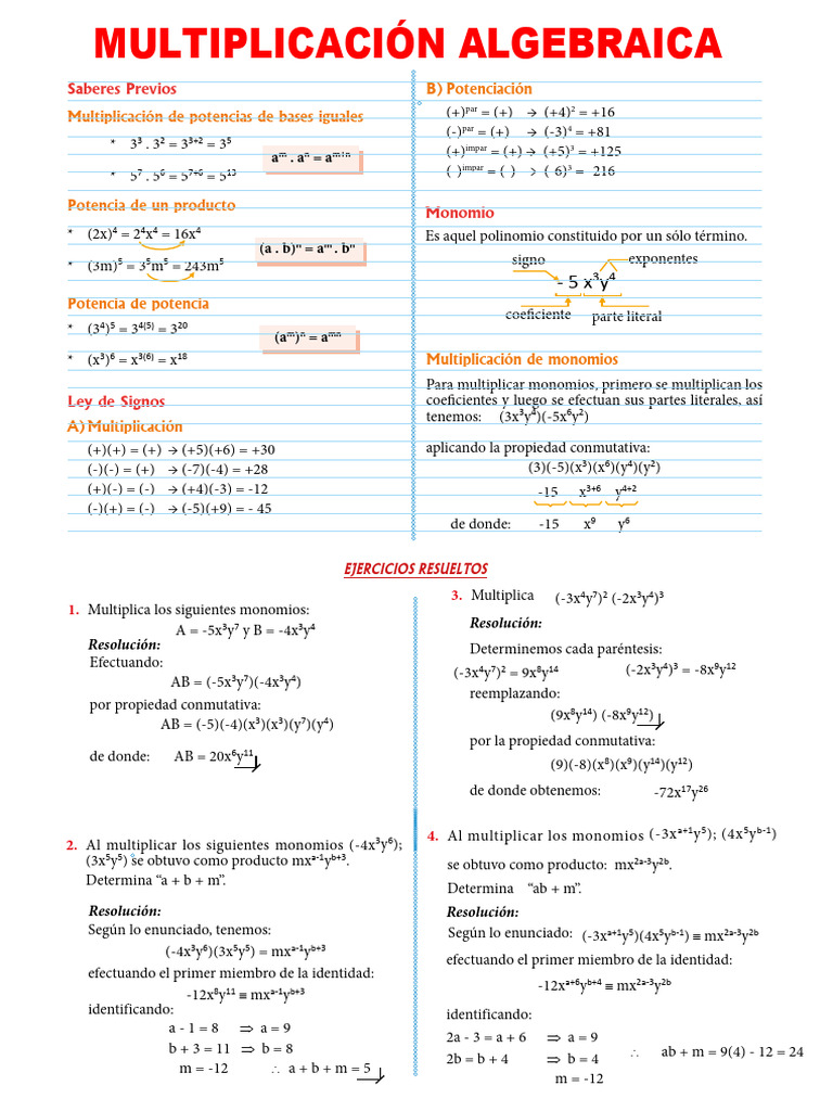 Multiplicacion Algebraica I | PDF | Multiplicación | Métodos y ...
