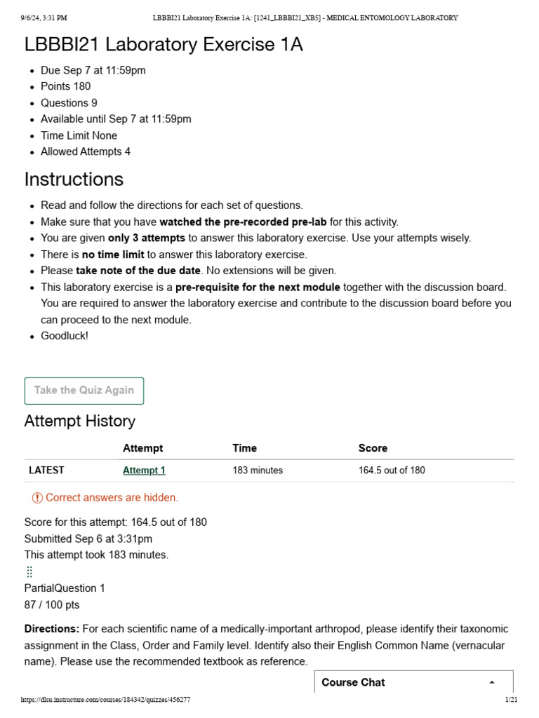 LBBBI21 Laboratory Exercise 1A - 1241 - LBBBI21 - XB5 MEDICAL ENTOMOLOGY LABORATORY | PDF