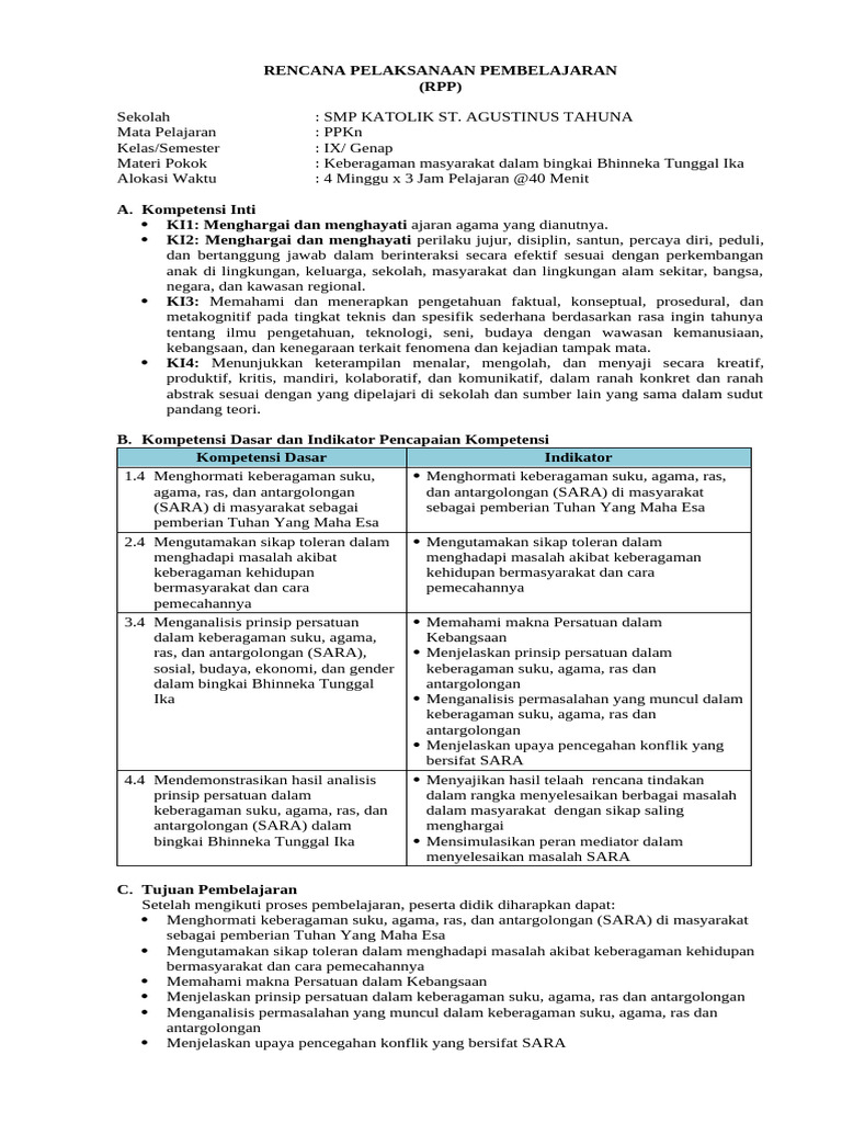 RPP PPKN Kelas 9 | PDF