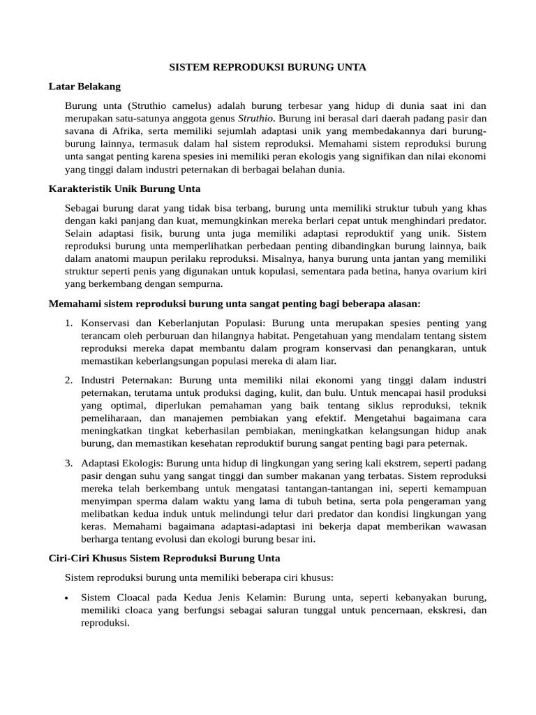 Reproduksi dan Siklus Hidup Burung Unta | PDF